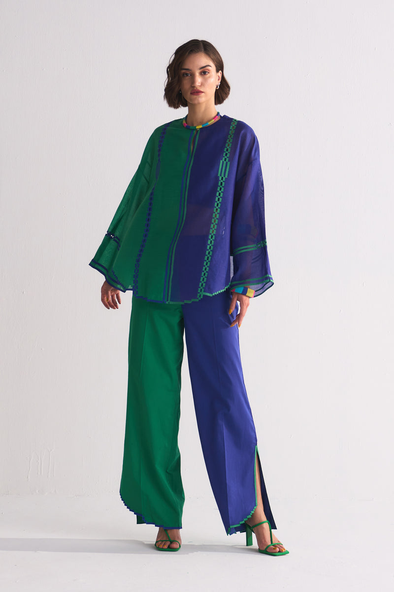 ROUND HEM COLOUR BLOCKED APPLIQUE' AND CUTWORK SHIRT ...