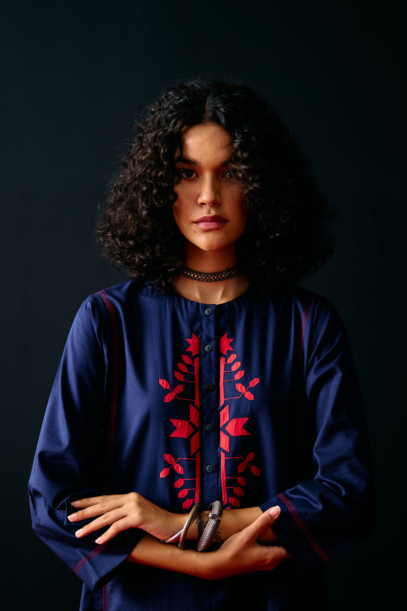 NAVY TRIBAL A-LINE DRESS – ikaibyraginiahuja.com